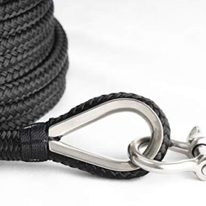 Young Marine Made 3/8 Inch 100FT 150FT Black Nylon Anchor Line Double Braided Anchor Rope/Line with Thimble (3/8" x 100')