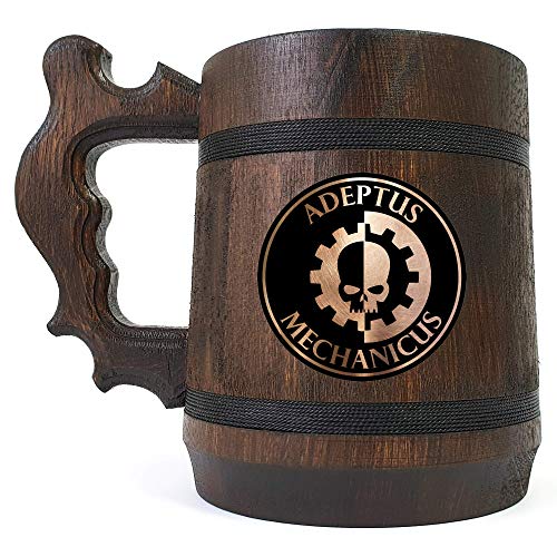 Adeptus Mechanicus Wooden Beer Mug, 40k Engraved Beer Stein, Custom Beer Gift for Gamer, Handmade Wooden Tankard