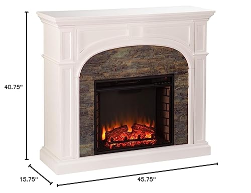 SEI Furniture Tanaya Faux Stacked Stone Electric Fireplace, White/Montelena