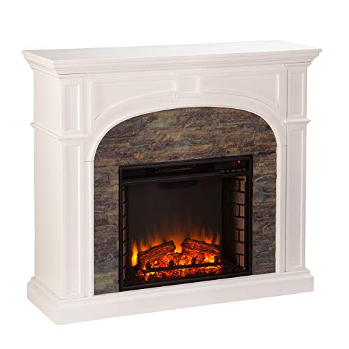 SEI Furniture Tanaya Faux Stacked Stone Electric Fireplace, White/Montelena