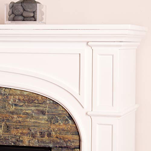 SEI Furniture Tanaya Faux Stacked Stone Electric Fireplace, White/Montelena