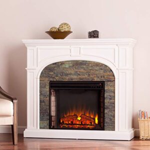 SEI Furniture Tanaya Faux Stacked Stone Electric Fireplace, White/Montelena