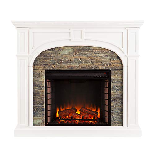 SEI Furniture Tanaya Faux Stacked Stone Electric Fireplace, White/Montelena