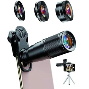 apexel 6 in 1 phone lens kit - 22x telephoto lens, 205° fisheye lens, 120° wide angle lens & 25x macro lens(screwed together), compatible with iphone 11 8 7 6 6s plus x xs/max xr samsung