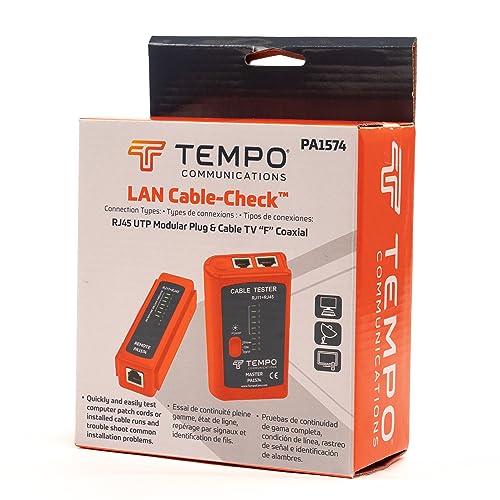 TEMPO PA1574 Network Cable Cat5e Tester | Telephone & Ethernet Cable Mapper | Continuity Tester for RJ45, RJ11, RJ12 | CAT5, CAT5E, CAT6 (2023 Model)