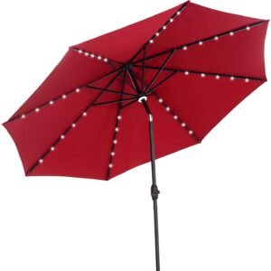 GDY 10Ft Patio Umbrella, Solar Powered 40 LED Lighted Aluminum Outdoor Table Market Umbrella with Tilt and Crank, Center Light (Charming Red)