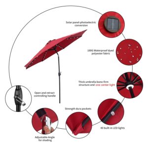 GDY 10Ft Patio Umbrella, Solar Powered 40 LED Lighted Aluminum Outdoor Table Market Umbrella with Tilt and Crank, Center Light (Charming Red)