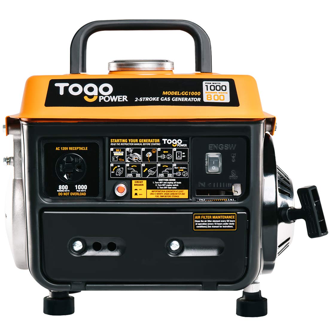 TogoPower Portable Generator, 1000W Gasoline Powered Generator for Backup Home Use Camping Outdoors, CARB