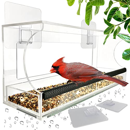 Window Bird Feeder with Removable Seed Tray and Super Strong Sticker Hooks, Large Bird Feeder for Wild Birds Outside, All-Weather Design, Never Fall Off