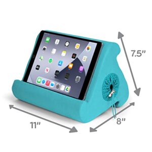 Flippy Tablet Pillow Stand and iPad Holder for Lap, Desk and Bed, Multi-Angle with Storage, Compatible with Kindle, Fire, iPad Pro 12.9, 10.9, 10.2, Air and Mini, Samsung Galaxy (Miami Blue)