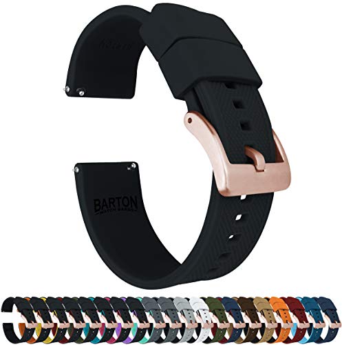 20mm Black - BARTON Elite Silicone Watch Bands - Rose Gold Buckle Quick Release