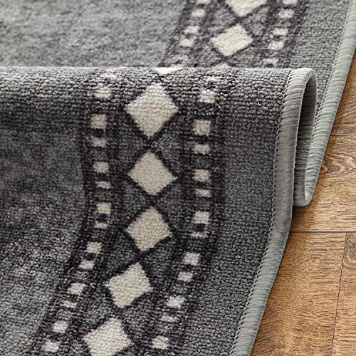 Antep Rugs Alfombras Modern Bordered 2x4 Non-Skid (Non-Slip) Low Profile Pile Rubber Backing Kitchen Area Rugs (Gray, 2'3" x 4')