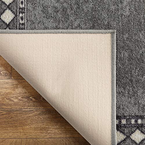 Antep Rugs Alfombras Modern Bordered 2x4 Non-Skid (Non-Slip) Low Profile Pile Rubber Backing Kitchen Area Rugs (Gray, 2'3" x 4')