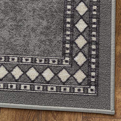 Antep Rugs Alfombras Modern Bordered 2x4 Non-Skid (Non-Slip) Low Profile Pile Rubber Backing Kitchen Area Rugs (Gray, 2'3" x 4')