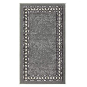 Antep Rugs Alfombras Modern Bordered 2x4 Non-Skid (Non-Slip) Low Profile Pile Rubber Backing Kitchen Area Rugs (Gray, 2'3" x 4')