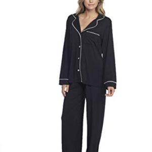 Barefoot Dreams Womens Luxe Milk Jersey Piped Pajama Set, Black, Large US