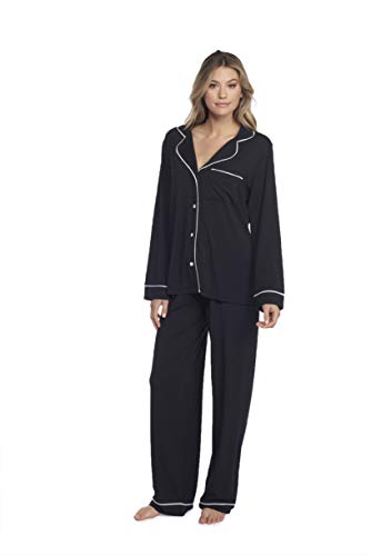 Barefoot Dreams Womens Luxe Milk Jersey Piped Pajama Set, Black, Large US