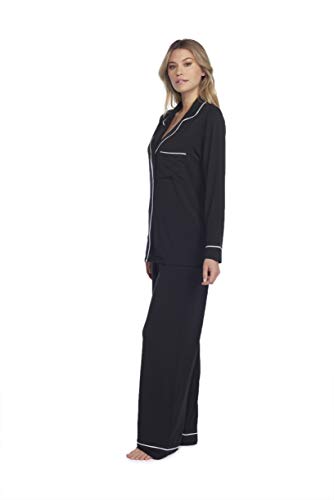 Barefoot Dreams Womens Luxe Milk Jersey Piped Pajama Set, Black, Large US