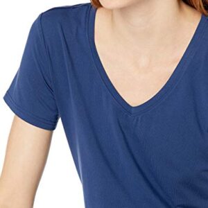 Amazon Essentials Women's Tech Stretch Short-Sleeve V-Neck T-Shirt (Available in Plus Size), Pack of 2, Navy/Teal Blue Space Dye, Large