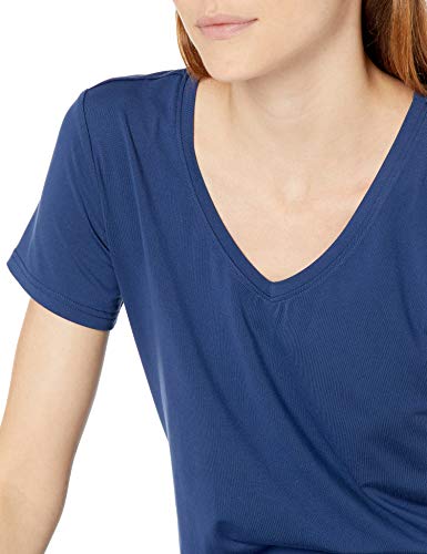 Amazon Essentials Women's Tech Stretch Short-Sleeve V-Neck T-Shirt (Available in Plus Size), Pack of 2, Navy/Teal Blue Space Dye, Large