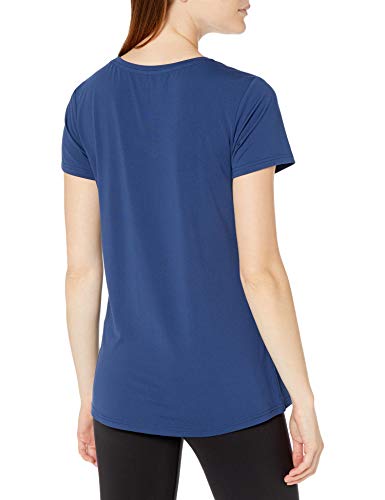 Amazon Essentials Women's Tech Stretch Short-Sleeve V-Neck T-Shirt (Available in Plus Size), Pack of 2, Navy/Teal Blue Space Dye, Large