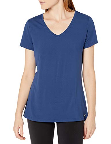 Amazon Essentials Women's Tech Stretch Short-Sleeve V-Neck T-Shirt (Available in Plus Size), Pack of 2, Navy/Teal Blue Space Dye, Large