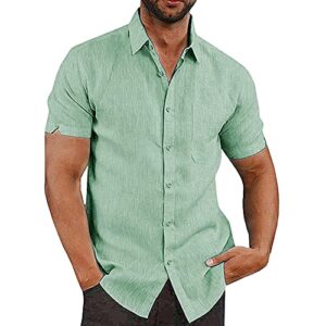 jekaoyi button down short sleeve linen shirts for men summer casual cotton spread collar beach shirts (green, xx-large)