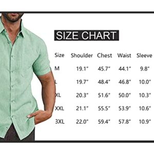 JEKAOYI Button Down Short Sleeve Linen Shirts for Men Summer Casual Cotton Spread Collar Beach Shirts (Green, XX-Large)