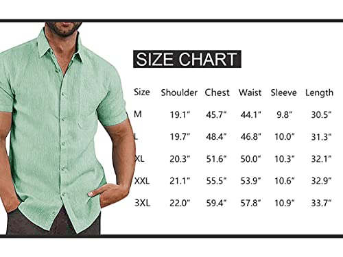 JEKAOYI Button Down Short Sleeve Linen Shirts for Men Summer Casual Cotton Spread Collar Beach Shirts (Green, XX-Large)