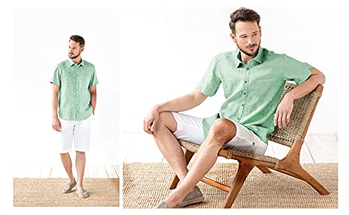 JEKAOYI Button Down Short Sleeve Linen Shirts for Men Summer Casual Cotton Spread Collar Beach Shirts (Green, XX-Large)