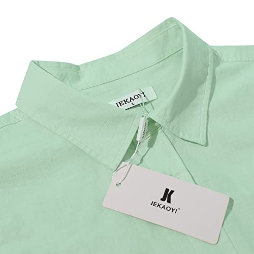 JEKAOYI Button Down Short Sleeve Linen Shirts for Men Summer Casual Cotton Spread Collar Beach Shirts (Green, XX-Large)