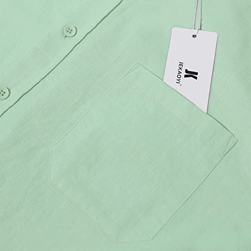 JEKAOYI Button Down Short Sleeve Linen Shirts for Men Summer Casual Cotton Spread Collar Beach Shirts (Green, XX-Large)