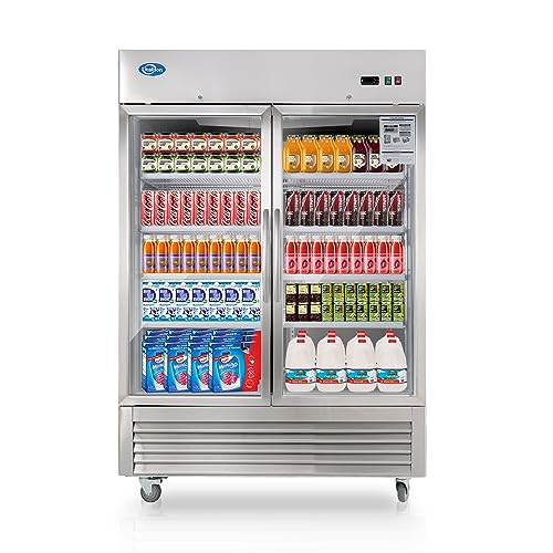 kalifon 54" Commercial Refrigerator Merchandiser 2 Glass Door 2 Section Stainless Steel, 49 Cu.Ft Display Refrigerator Upright Fridge Cooler with LED Lighting for Restaurant Kitchen