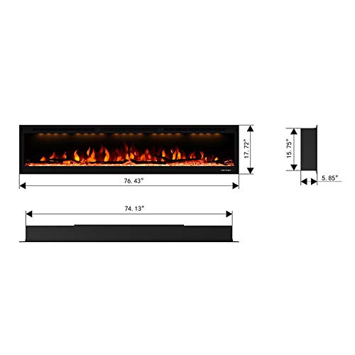 Valuxhome Electric Fireplace, 74 Inches Fireplace, Recessed and Wall Mounted Fireplaces for Living Room with Remote, Overheating Protection, Logset and Crystal, Touch Screen, 1500W/750W, Black