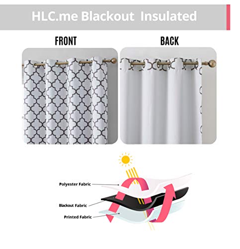 HLC.ME Lattice Print Decorative Curtains Blackout 54 Length - Thermal Insulated Room Darkening Grommet Window Drapes Panels for Basement Windows - Platinum White & Grey - Set of 2-52 x 54 Inch