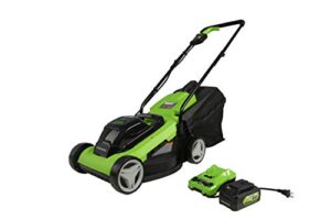 greenworks 24v 13-inch cordless (2-in-1) push lawn mower, 4.0ah usb battery (usb hub) and charger included mo24b410