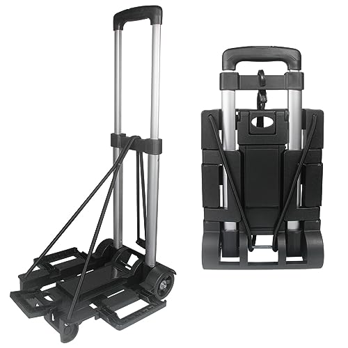 APOXCON Folding Hand Truck, 120 lbs Capacity Luggage Cart with 2 Wheels & Adjustable Handle, Foldable Trolley Aluminum Lightweight