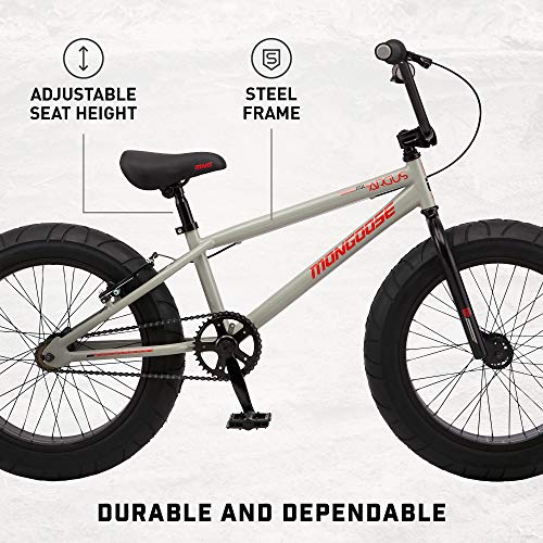 Mongoose Argus MX Kids Fat Tire Mountain Bike, 20-Inch Wheels, 4.25-Inch Wide Tires, High-Ten Steel Frame, Single Speed, Tan