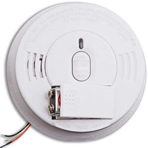 kidde smoke detector, hardwired smoke alarm with battery backup, front-load battery door, test-silence button, white