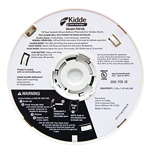 Kidde Smoke Detector, 10-Year Battery, Photoelectric Sensor Smoke Alarm