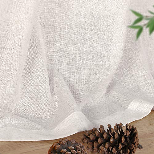 Natural Linen Curtains 108 Inches Extra Long Rod Pocket Semi Sheer Curtain Drapes Elegant Casual Linen Textured Window Draperies, Light Filtering Privacy Added Home Fashion 2 Panels, Natural