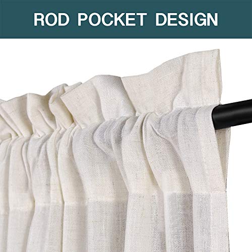 Natural Linen Curtains 108 Inches Extra Long Rod Pocket Semi Sheer Curtain Drapes Elegant Casual Linen Textured Window Draperies, Light Filtering Privacy Added Home Fashion 2 Panels, Natural