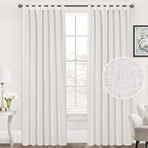 Natural Linen Curtains 84 Inches Long Tab Top Semi Sheer Curtain Drapes Elegant Casual Linen Textured Window Treatments Panels/Drapes, Light Filtering Privacy Added Home Fashion 2 Panels, Off White