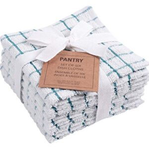 KAF Home Pantry 100% Cotton Checkered Grid Dish Cloths | Set of 6, 12 x 12 Inches | Absorbent and Machine Washable | Perfect for Cleaning Counters, and Any Household Spills (Teal)