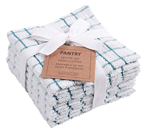 KAF Home Pantry 100% Cotton Checkered Grid Dish Cloths | Set of 6, 12 x 12 Inches | Absorbent and Machine Washable | Perfect for Cleaning Counters, and Any Household Spills (Teal)