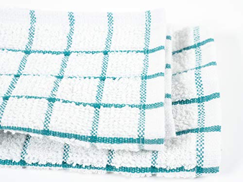 KAF Home Pantry 100% Cotton Checkered Grid Dish Cloths | Set of 6, 12 x 12 Inches | Absorbent and Machine Washable | Perfect for Cleaning Counters, and Any Household Spills (Teal)