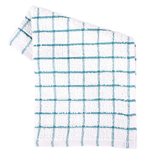 KAF Home Pantry 100% Cotton Checkered Grid Dish Cloths | Set of 6, 12 x 12 Inches | Absorbent and Machine Washable | Perfect for Cleaning Counters, and Any Household Spills (Teal)