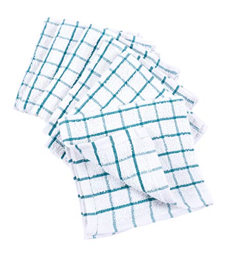 KAF Home Pantry 100% Cotton Checkered Grid Dish Cloths | Set of 6, 12 x 12 Inches | Absorbent and Machine Washable | Perfect for Cleaning Counters, and Any Household Spills (Teal)