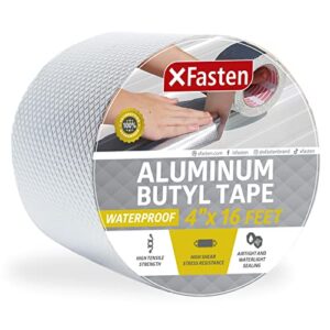 xfasten super waterproof aluminum butyl tape, 4-inch x 16-foot, aluminum foil tape with butyl rubber adhesive for window and metal roof flashing, patching and gutter leak repair