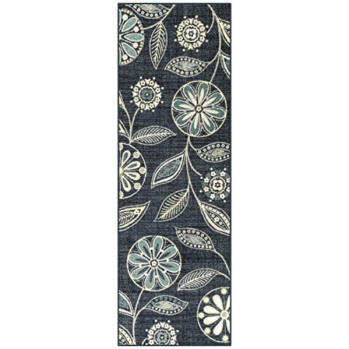 Maples Rugs Reggie Floral Runner Rug Non Slip Hallway Entry Carpet [Made in USA], 2' x 6', Persian Blue